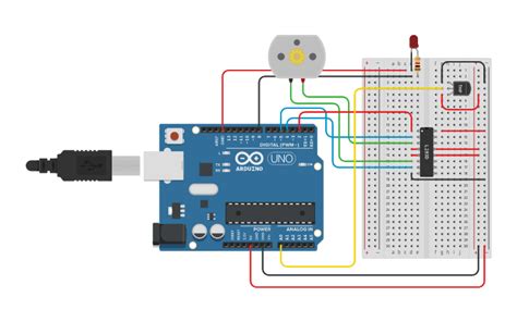 Circuit Design Lampu Sensor Pendeteksi Suhu Dengan Dc Motor Tinkercad