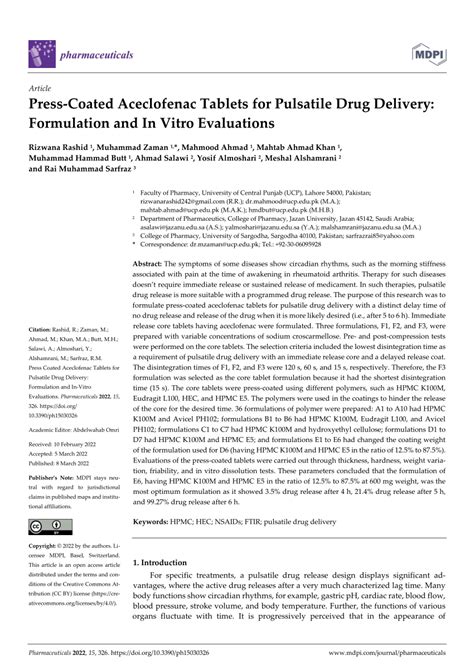 Pdf Press Coated Aceclofenac Tablets For Pulsatile Drug Delivery