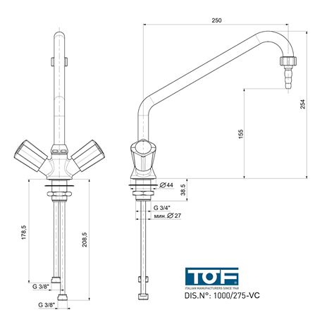 Купить Лабораторный кран для воды Tof 1000 275 Vc Лабораторный смеситель с химически стойким