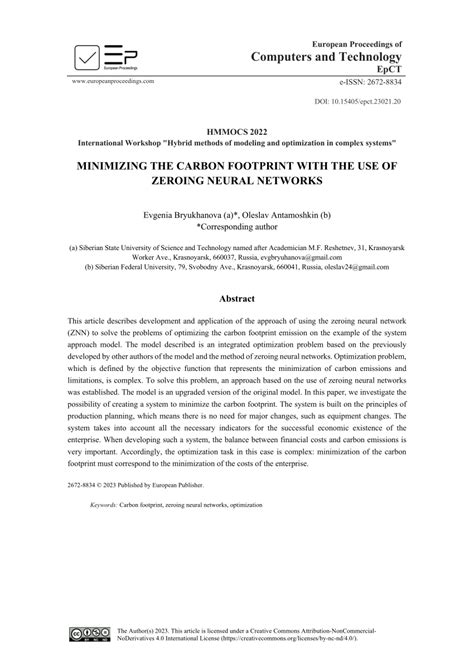 Pdf Minimizing The Carbon Footprint With The Use Of Zeroing Neural Networks