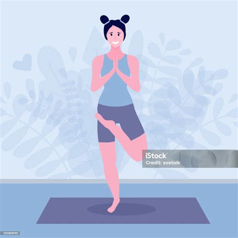 꽃 배경에 스포티 한 옷을 입고 여성 훈련 여성 캐릭터 스포츠 활동 벡터 플랫 일러스트레이션입니다 격리 또는 자기 고립 중