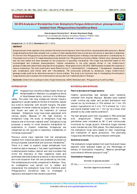 Pdf Research Article Gc Ms Analysis Of Metabolites From Endophytic Fungus Colletotrichum