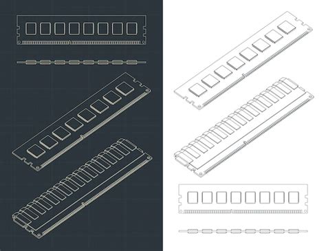 Ram 모과 히트 싱크 블루프린트 프리미엄 벡터