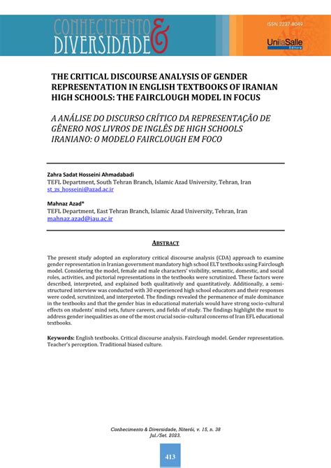 Pdf The Critical Discourse Analysis Of Gender Representation In English Textbooks Of Iranian
