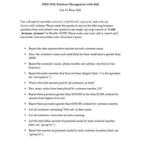Solved Isds 3110 Database Management With Sql Lab 2 Basic