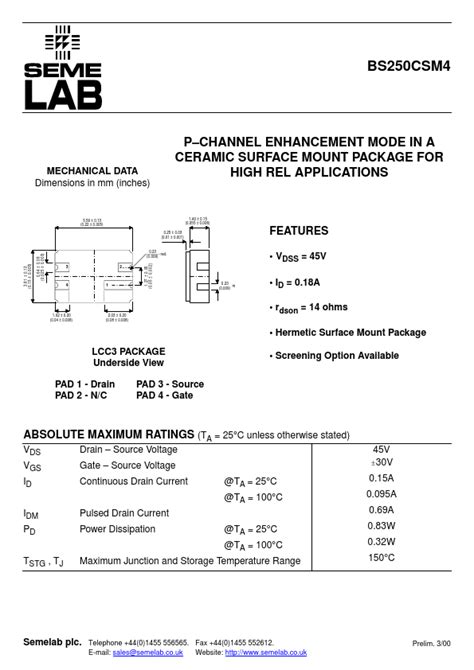Bs250csm4 Datasheet Seme Lab Bs250csm4 Datasheet Seme Lab