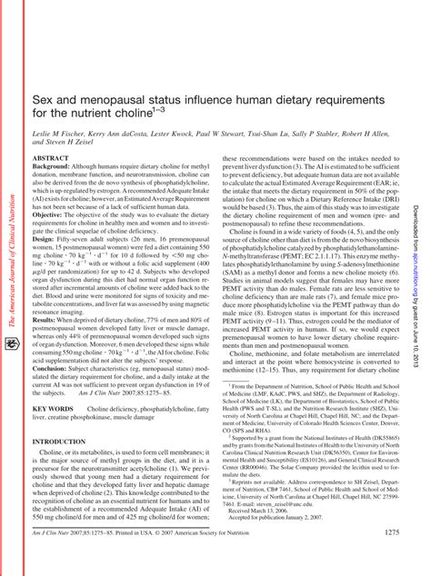 Pdf Sex And Menopausal Status Influence Human Dietary Requirements For The Nutrient Choline