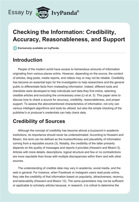 Checking The Information Credibility Accuracy Reasonableness And Support 1112 Words