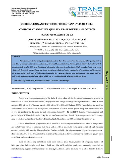 Correlation And Path Coefficient Analysis Of Yield Component And Fiber Quality Traits Of Upland