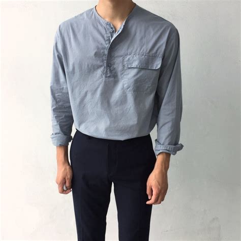 남자 헨리넥 셔츠 여름셔츠 네이비 슬랙스 로퍼 코디 네이버 블로그