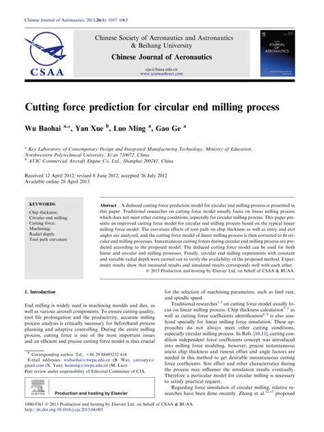 Pdf Cutting Force Prediction For Circular End Milling Process