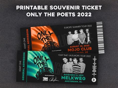 Custom Otp Printable Ticket Only The Poets Souvenir Ticket Etsy