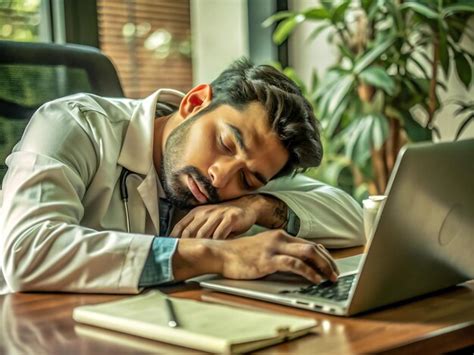 Doctor Sleeping On A Desk With A Laptop In Front Of Him Medical Doctor