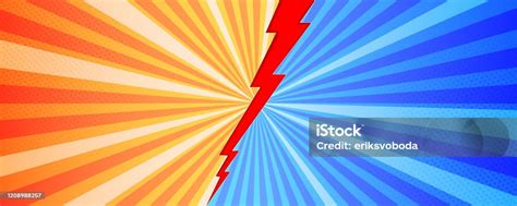 표현 배경에 붉은 번개와 광선과 비교의 팝 아트 배경 대 전투 도전 복고풍 만화 스타일의 화면 스포츠 이벤트에 대한 템플릿입니다 벡터 일러스트레이션 번개에 대한 스톡 벡터