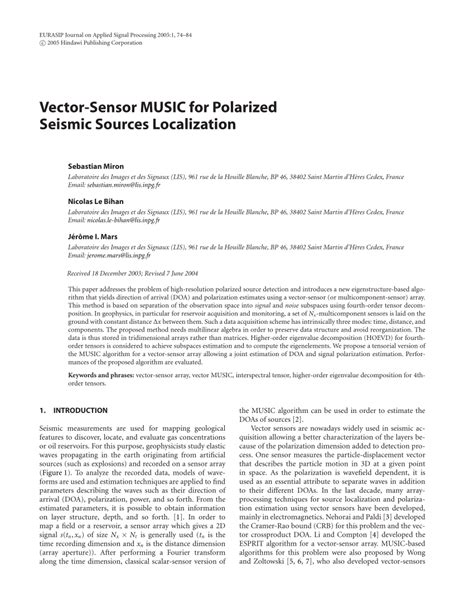 pdf vector sensor music for polarized seismic sources localization
