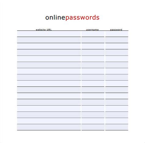 9 Sample Password Spreadsheet Templates Pdf Doc Excel