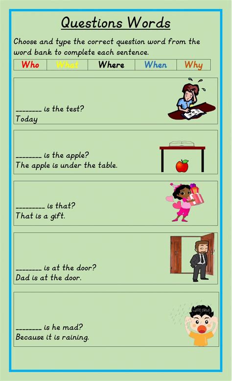Question Words Interactive Activity For Grade 1 Interactive