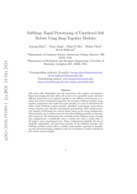 Pdf Softsnap Rapid Prototyping Of Untethered Soft Robots Using Snap