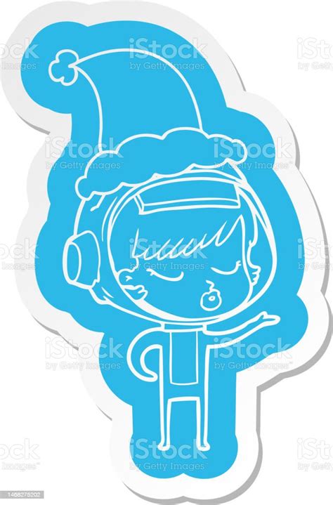 산타 모자를 쓴 예쁜 우주 비행사 소녀의 기발한 만화 스티커 귀여운에 대한 스톡 벡터 아트 및 기타 이미지 귀여운 낙서 드로잉 데칼 Istock