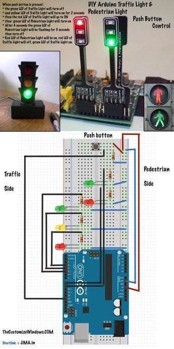 Diy Arduino Traffic Light Pedestrian Light Push Button Control Arduino Projects Traffic Light