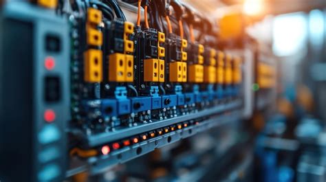 closeup of a plc programmable logic controller in industrial automation
