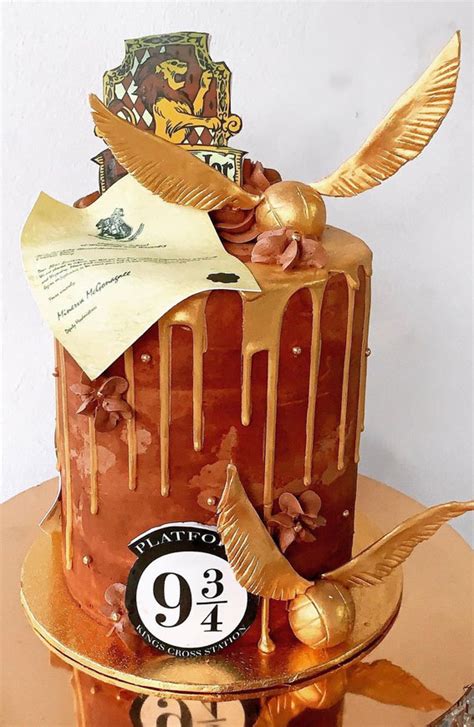 30 Harry Potter Birthday Cake Ideas Gold Drips Hogwarts Letter