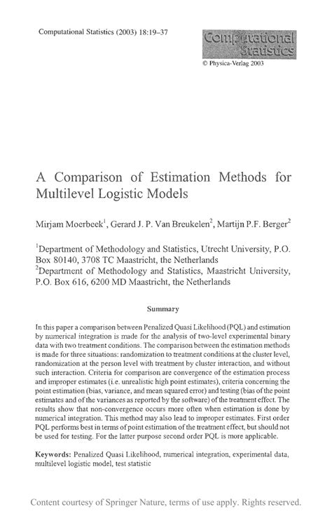 a comparison of estimation methods for multilevel logistic models