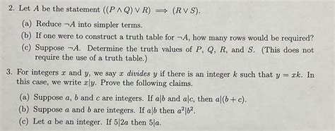 solved 2 let a be the statement p∧q ∨r r∨s a reduce