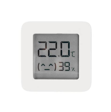 White Digital Thermometer Displaying 22 Degrees Celsius And 39 Percent Humidity Stock Image