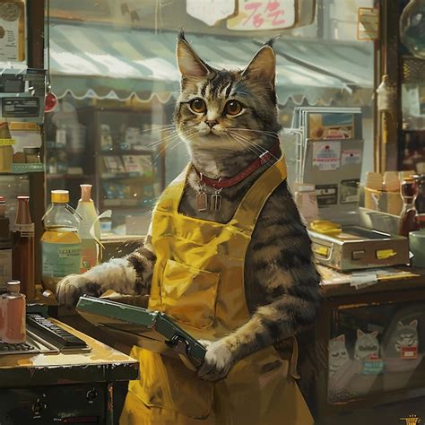 A Cat Dressed As A Convenience Store Assistant Premium Ai Generated Image