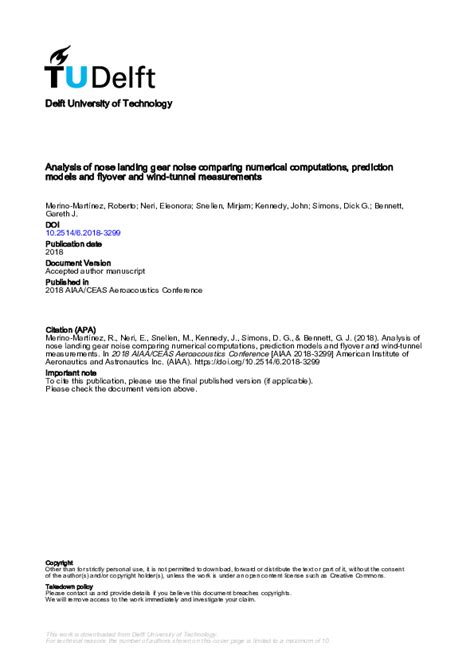 Pdf Analysis Of Nose Landing Gear Noise Comparing Numerical