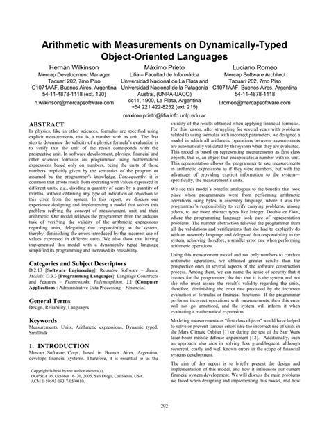 Pdf Arithmetic With Measurements On Dynamically Typed Object Oriented