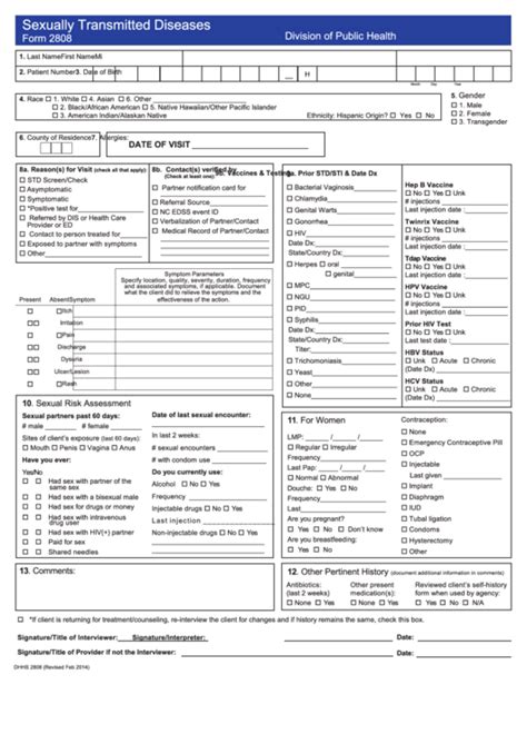 Form 2808 Sexually Transmitted Diseases 2014 Printable Pdf Download