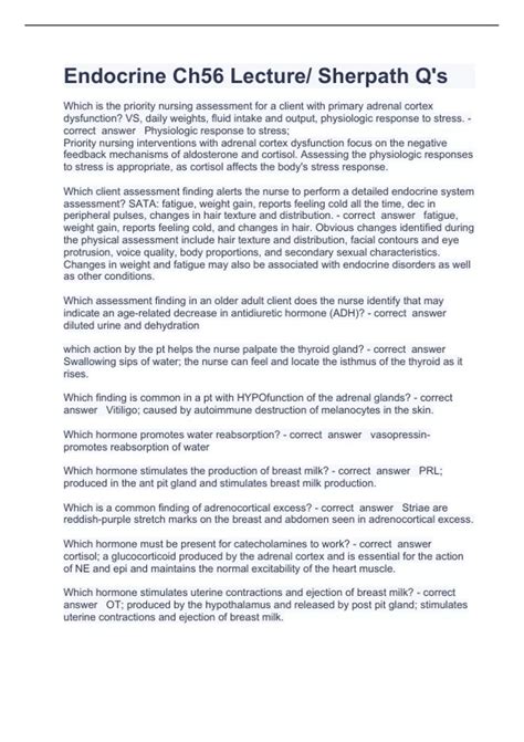 Endocrine Ch56 Lecture Questions And Answers Verified 2023 Sherpath Thromboembolic Stuvia Us