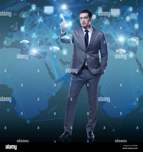 Man In Cloup Computing Concept Stock Photo Alamy