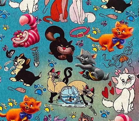 Disney Cats Fabric 100 Cotton Fabric By The Yard Cheshire Cat Figaro