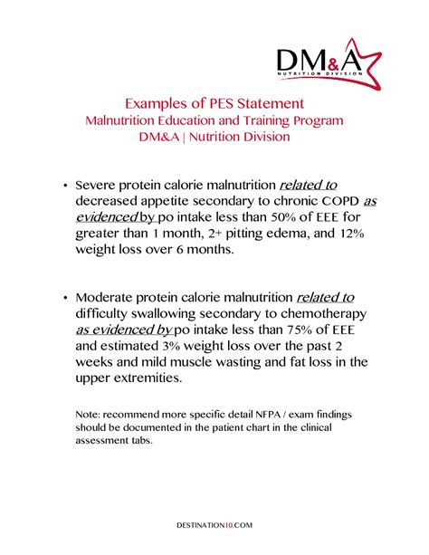 Examples Of Pes Statement Summaries Nutrition Docsity