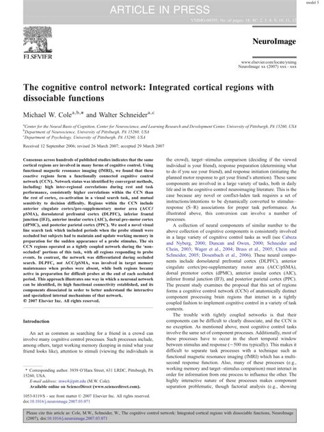 Pdf The Cognitive Control Network Integrated Cortical Regions With Dissociable Functions
