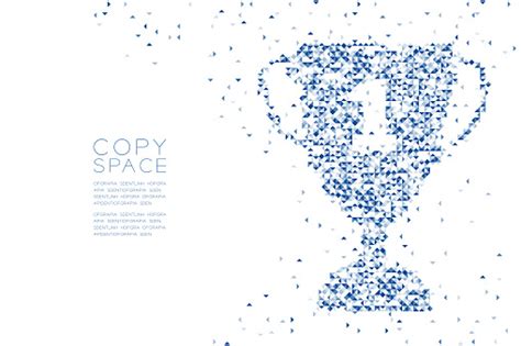 추상적인 기하학적 다각형 사각형 상자와 삼각형 패턴 넘버 원 트로피 컵 모양 우승자 개념 디자인 파란색 그림 복사 공간 흰색 배경에 고립 된 벡터 Eps 10 0명에 대한