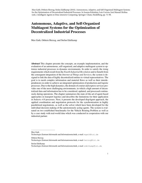 pdf autonomous adaptive and self organized multiagent systems for the optimization of