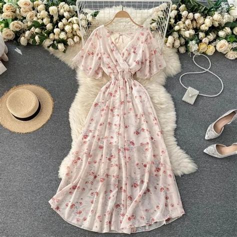 Lucuna Short Sleeve V Neck Floral Midi A Line Dress Yesstyle