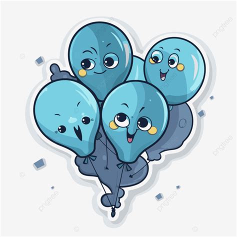 귀여운 얼굴 클립 아트와 네 개의 파란색 풍선 벡터 고립 된 만화 파란 풍선 스티커 디자인 상표 Png 일러스트 및 벡터 에 대한 무료 다운로드 Pngtree