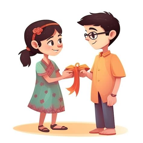 Caricatura De Amor Entre Hermanos Del Regalo Del Hermano En Raksha Bandhan Foto Premium