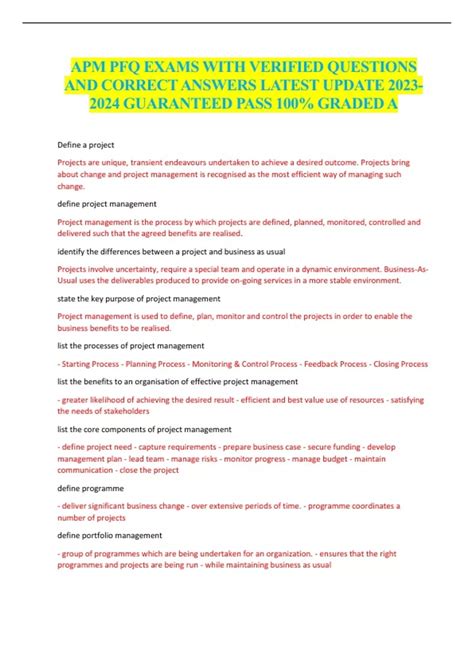 APM PFQ EXAMS WITH VERIFIED QUESTIONS AND CORRECT ANSWERS LATEST UPDATE GUARANTEED PASS