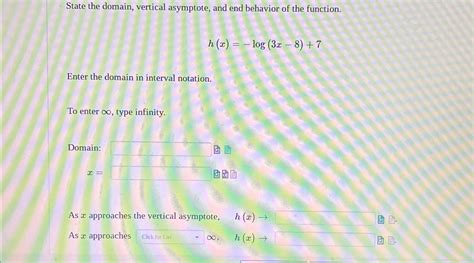 Solved State The Domain Vertical Asymptote And End