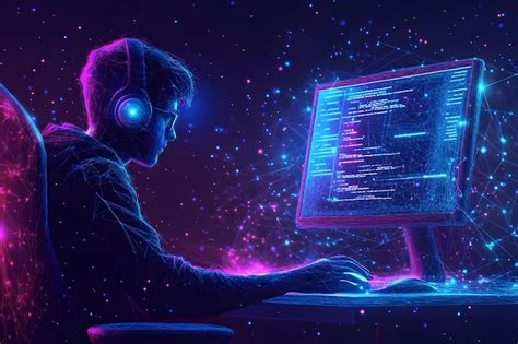 abstract illustration of programmer coding in neon network premium ai