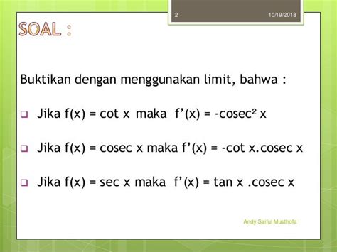 turunan cotan sec cosec