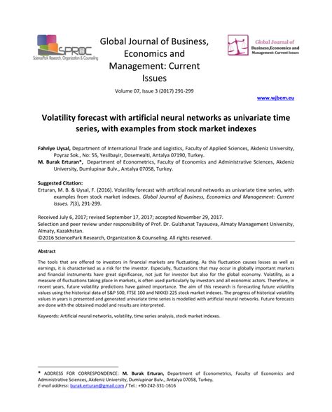 Pdf Volatility Forecast With Artificial Neural Networks As Univariate