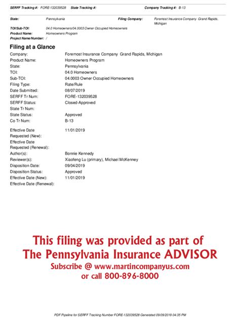 Fillable Online Insurance Company Rate Rule And Form Serff Filings Fax Email Print Pdffiller