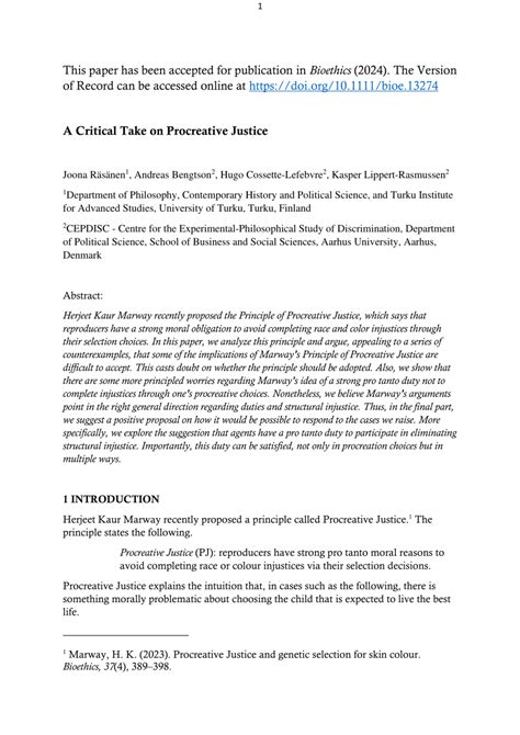Pdf A Critical Take On Procreative Justice